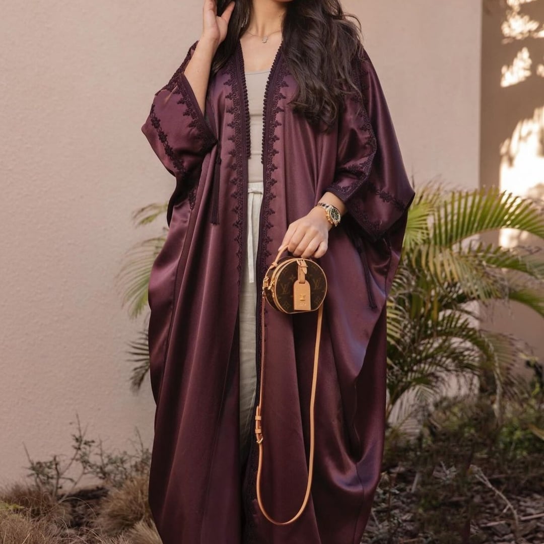 Trendy Ramadan Caftan in Eggplant, Embroidered Abaya, Moroccan Open ...