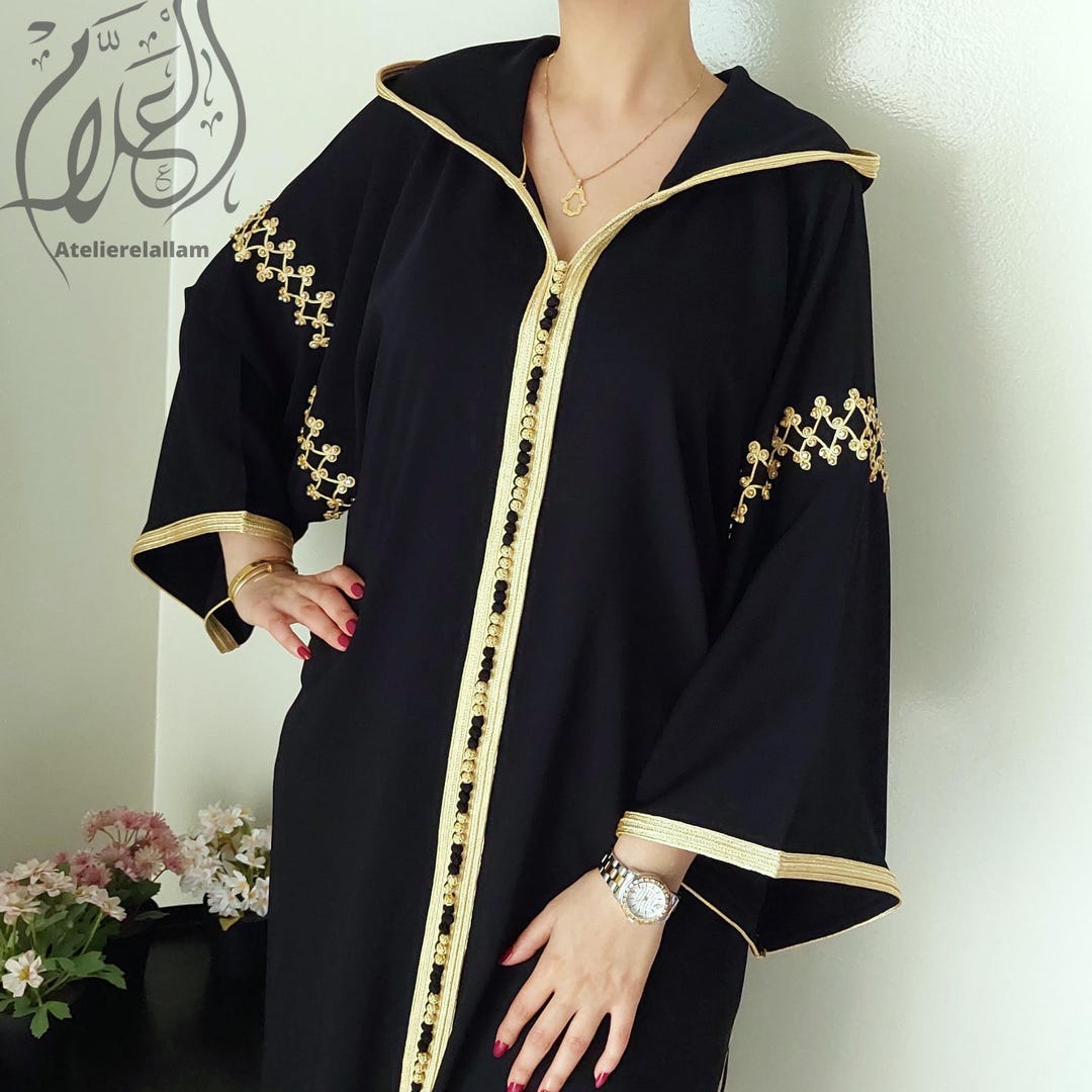 Elegant Moroccan Black 2025 Jellaba, Embroidered Djellaba, Eid Jalaba ...