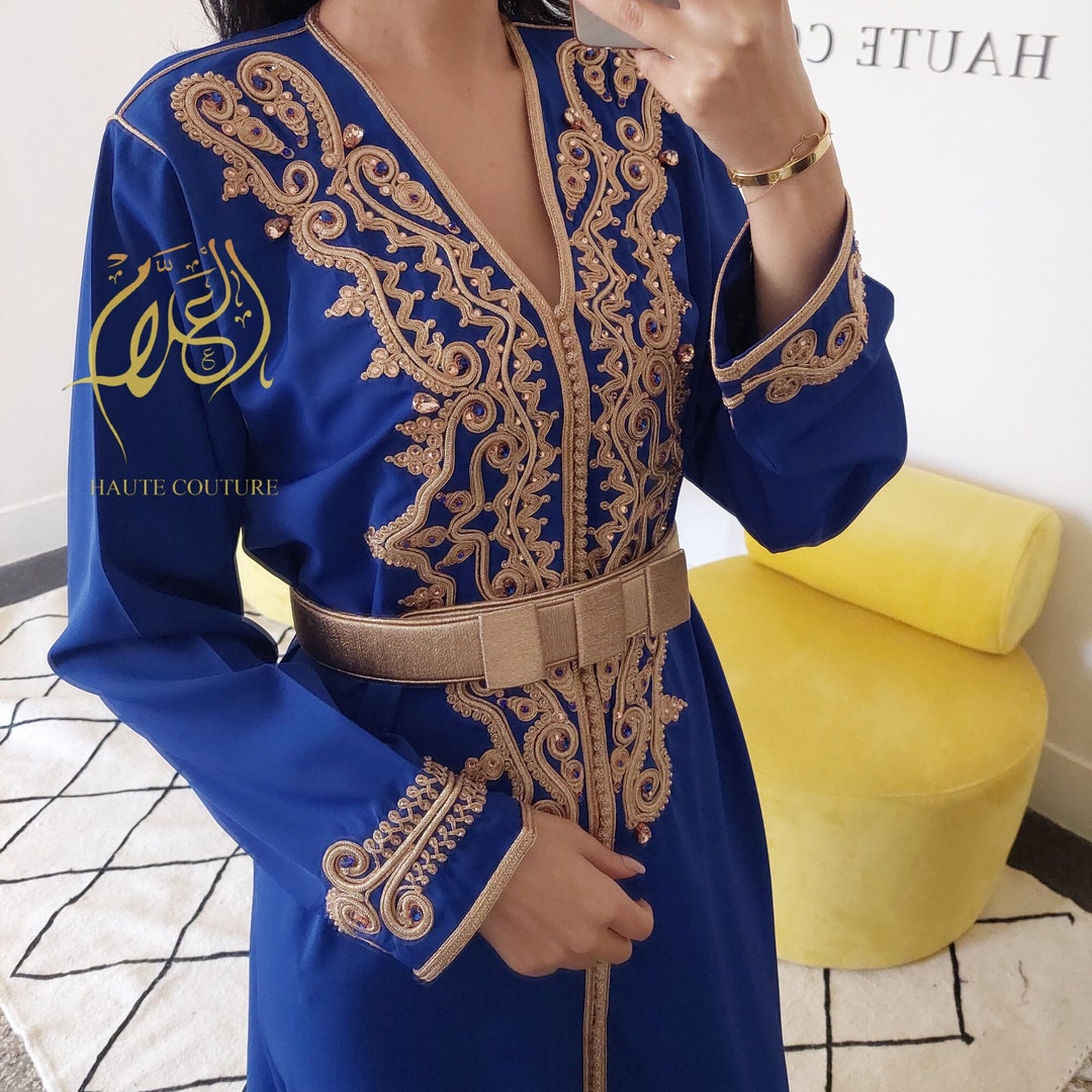 Moroccan Caftan, Wedding Guest Kuftan, Royal Blue Embroidered Kaftan ...