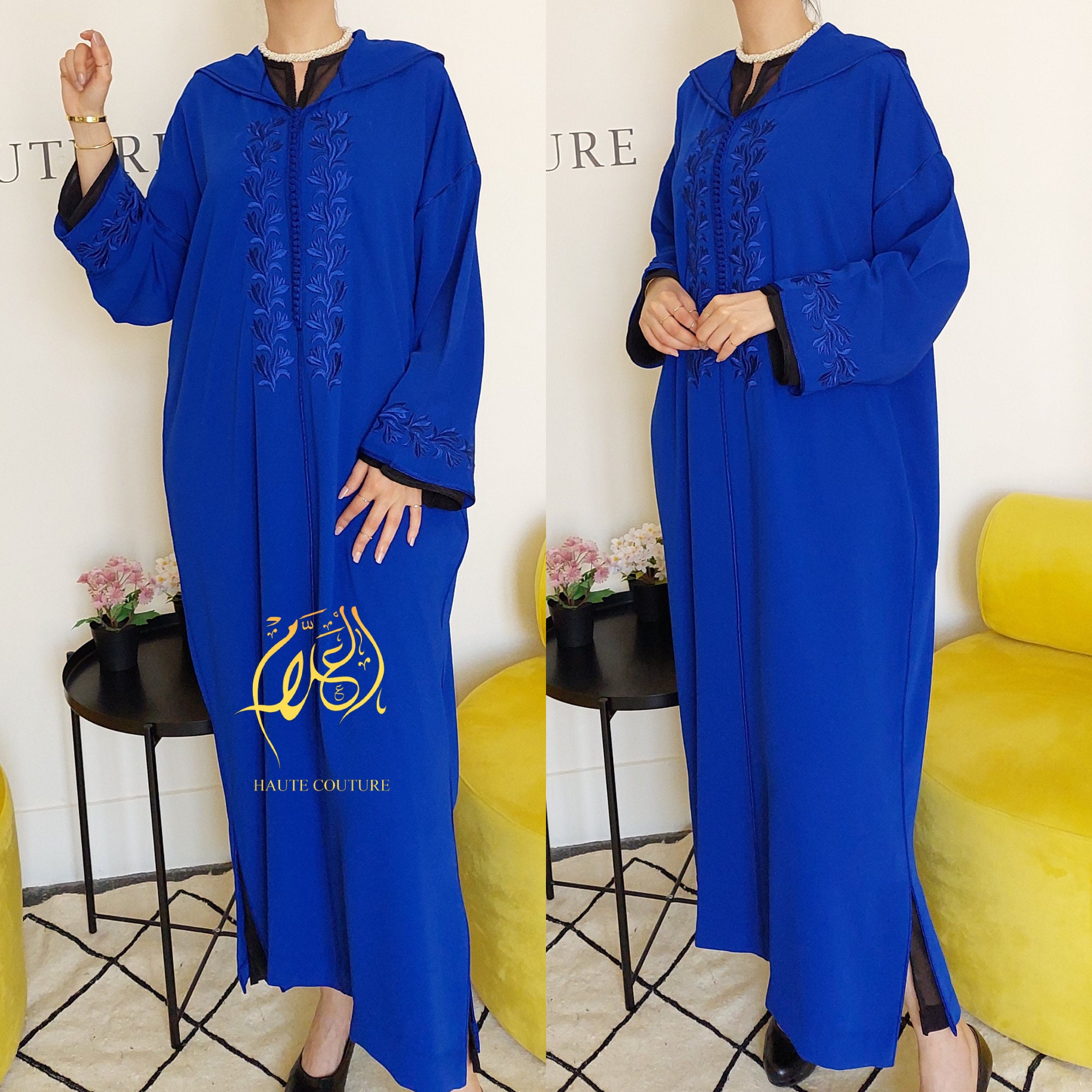 Ramadan 2025 Jellaba, Embroidered Moroccan Djellaba, Royal Blue Hooded ...