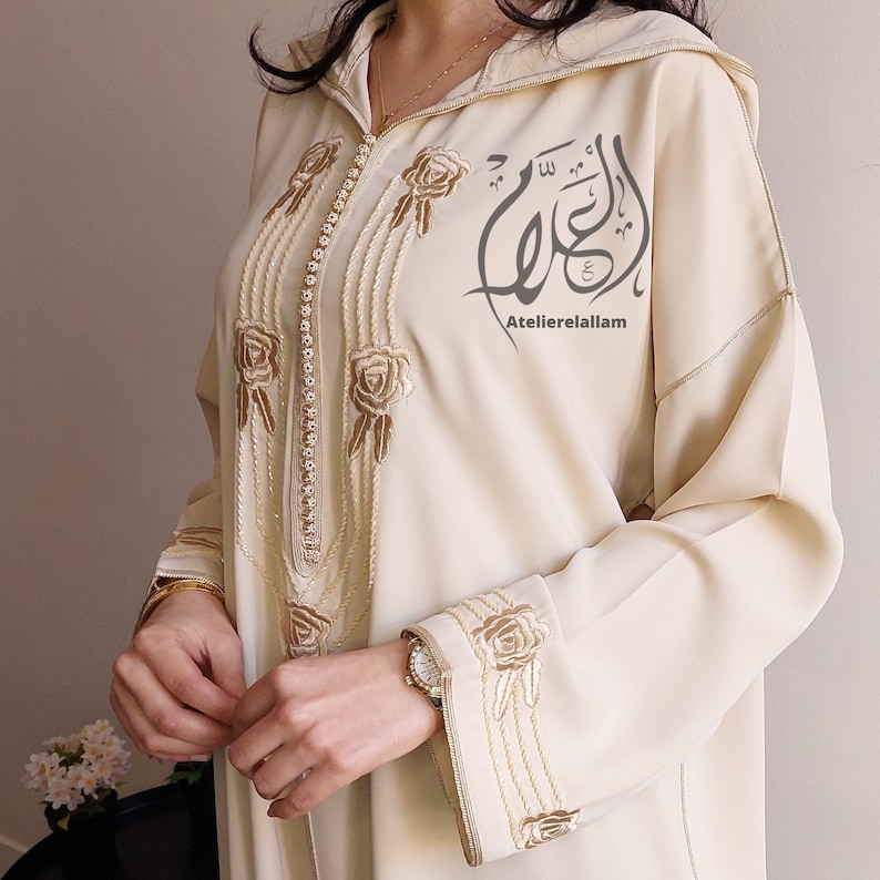 Refined Embroidered Cream Jellaba, Classy Moroccan Jallaba, Summer ...