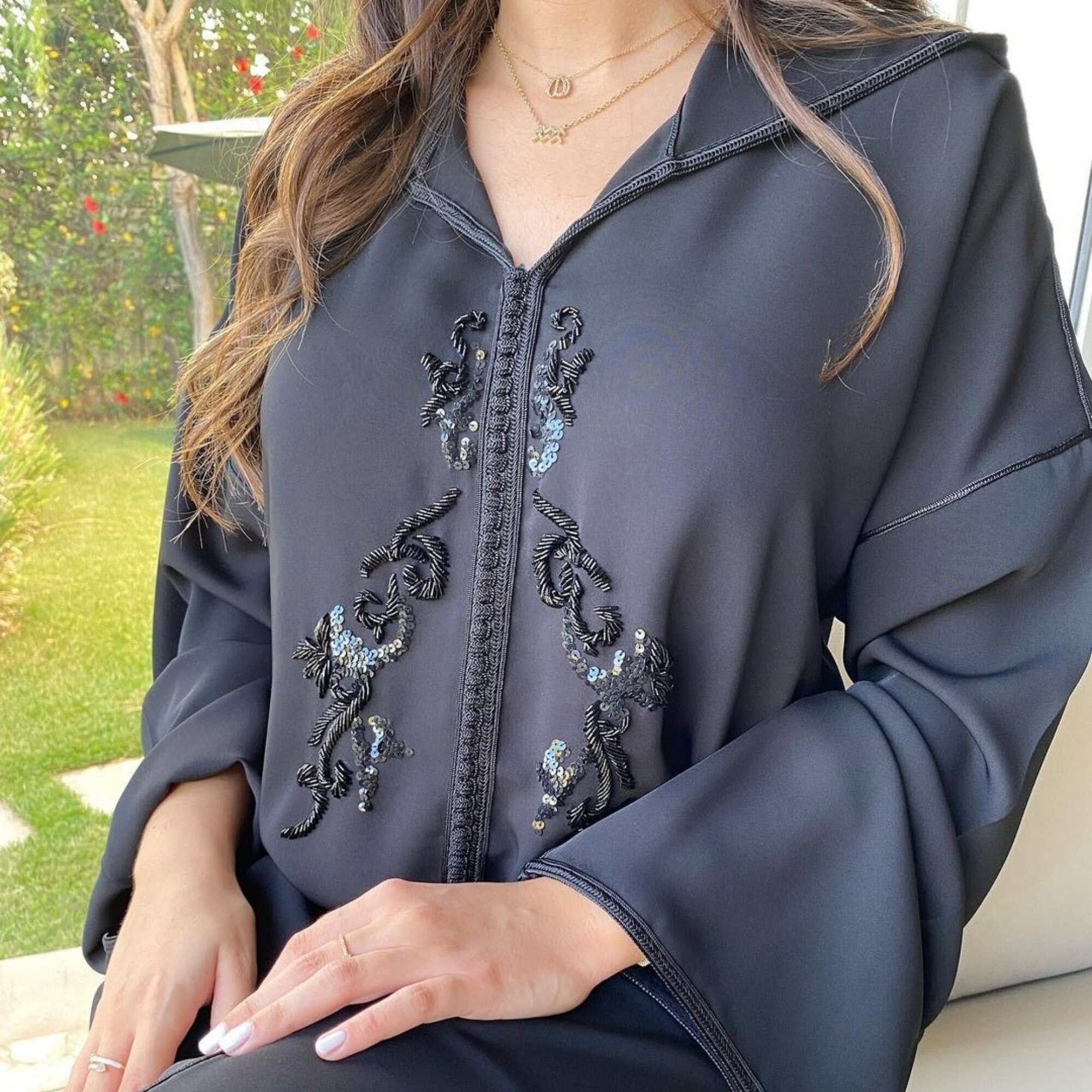 Handmade Beaded Jellaba summer 2024 Collection, Moroccan Black Djellaba ...