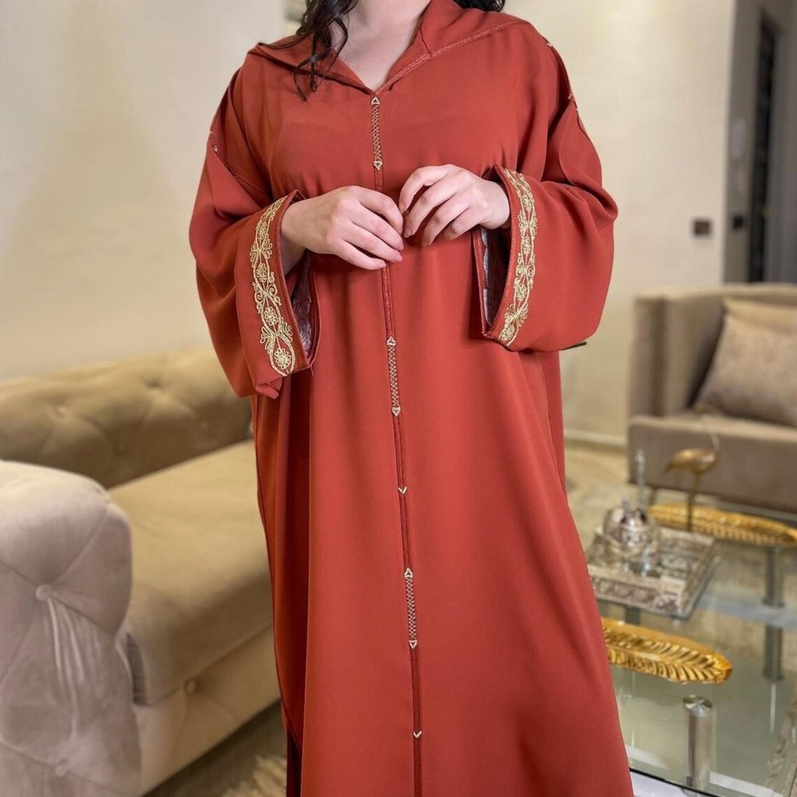 Moroccan Brick Red Summer Jellaba, Embroidered Djellaba, Moroccan Dress ...