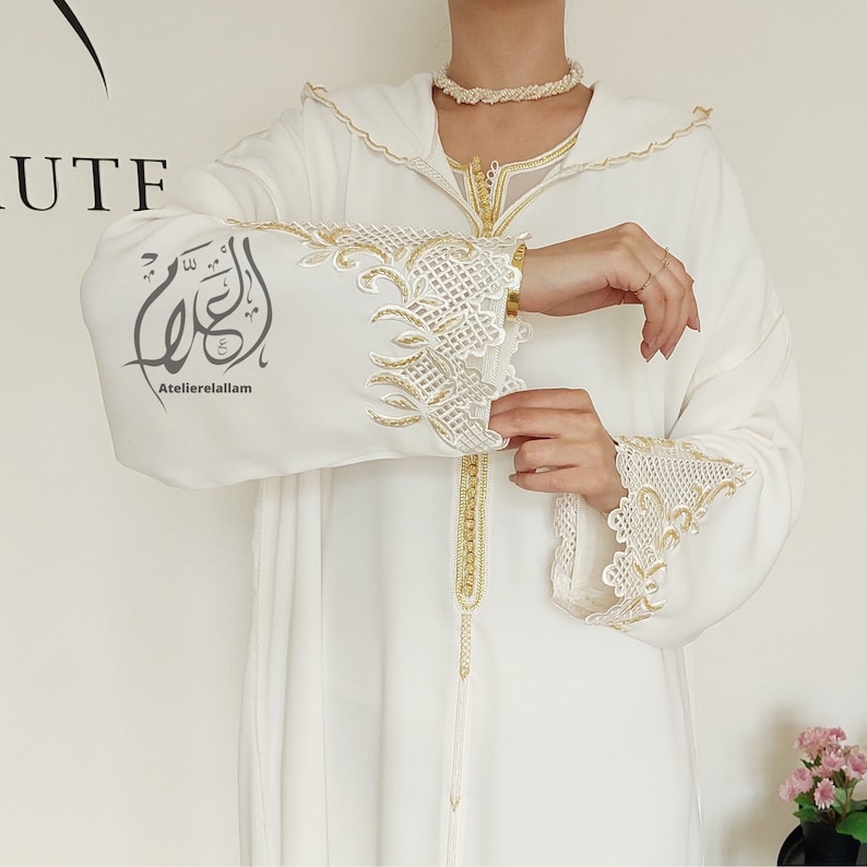 Moroccan Bridal Jellaba in Off-white, 2 Pieces Beaded Djellaba ...