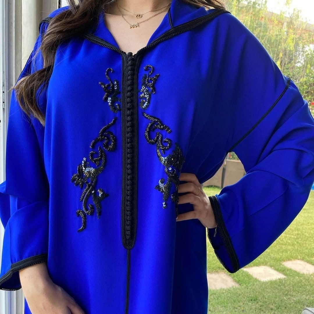 Handmade Beaded Jellaba ramadan 2024 Collection, Moroccan Black ...