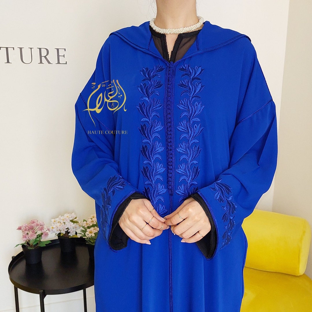 Moroccan Royal Blue Jellaba, Embroidered Djellaba, Traditional Womens ...