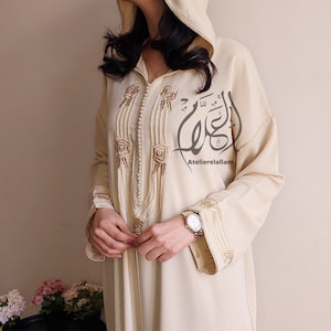 Refined Embroidered Cream Jellaba, Classy Moroccan Jallaba, Summer ...