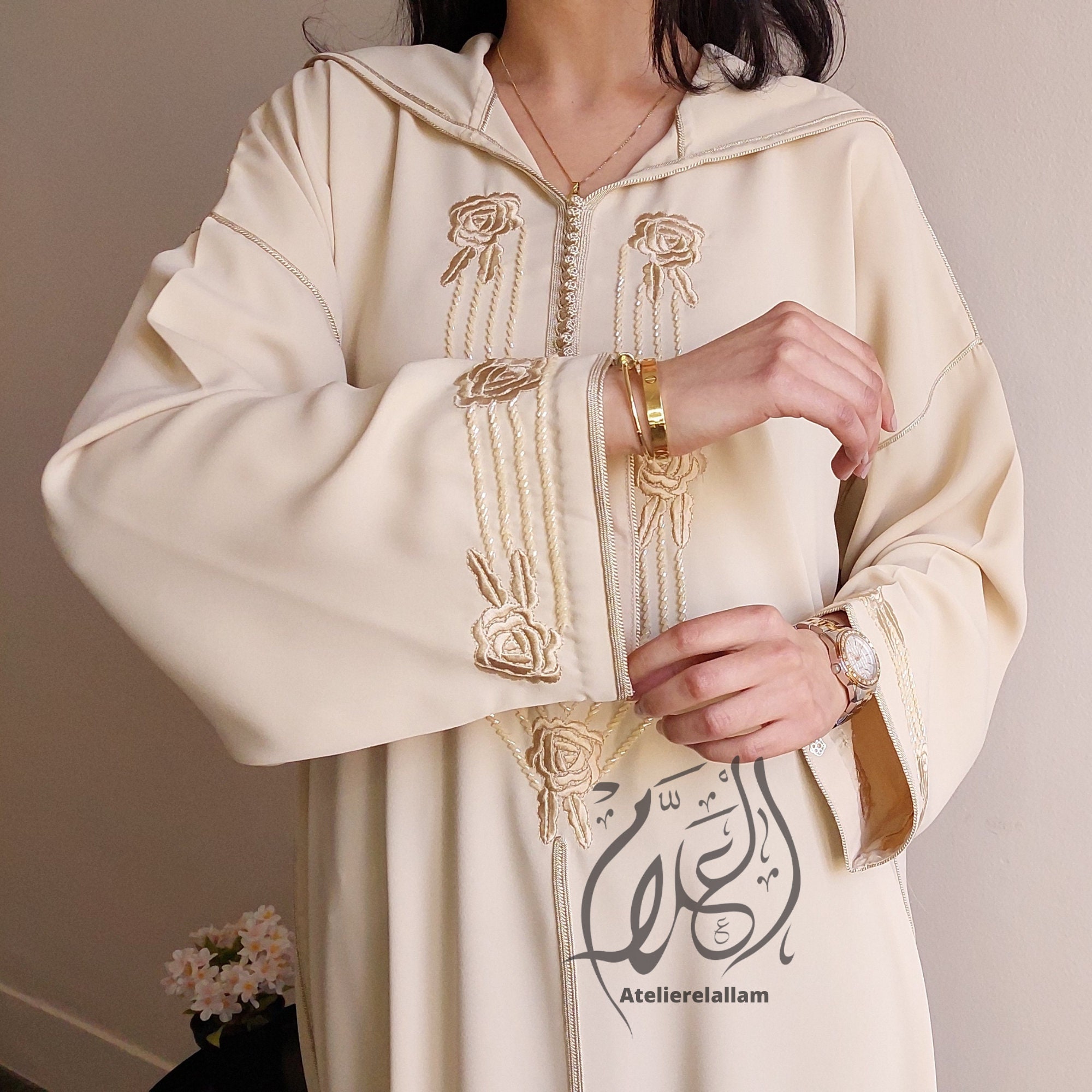 Refined Embroidered Cream Jellaba, Classy Moroccan Jallaba, Summer ...