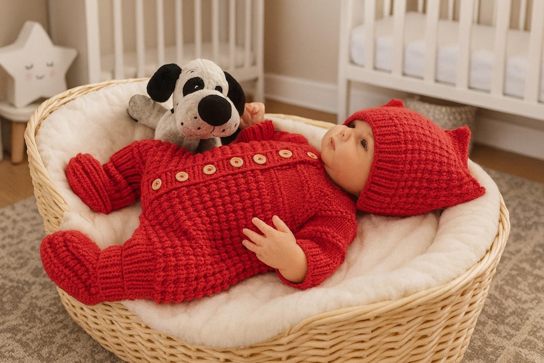 Baby or Reborn - Romper/all in One, Hat and Booties - Hand Knitted - 0 ...