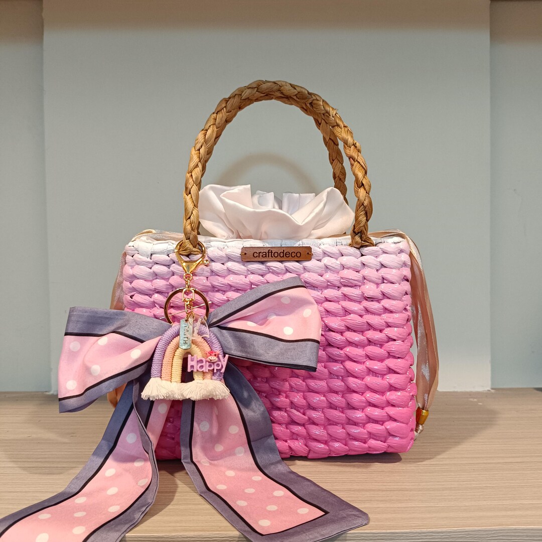 Handmade Multicolor Straw Top Handle Bag – Eco-friendly Woven Design - Etsy