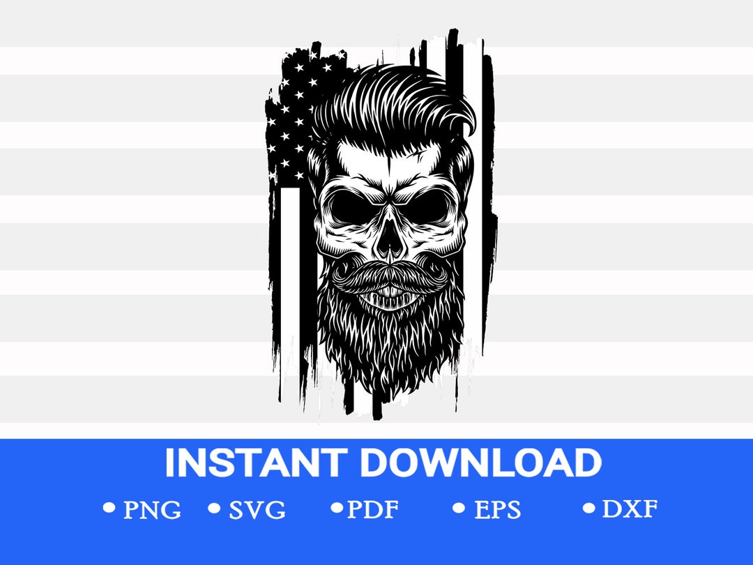 Skull Bearded Man With USA Flag Svg, Skull Beard Svg,skull Haircut Svg ...