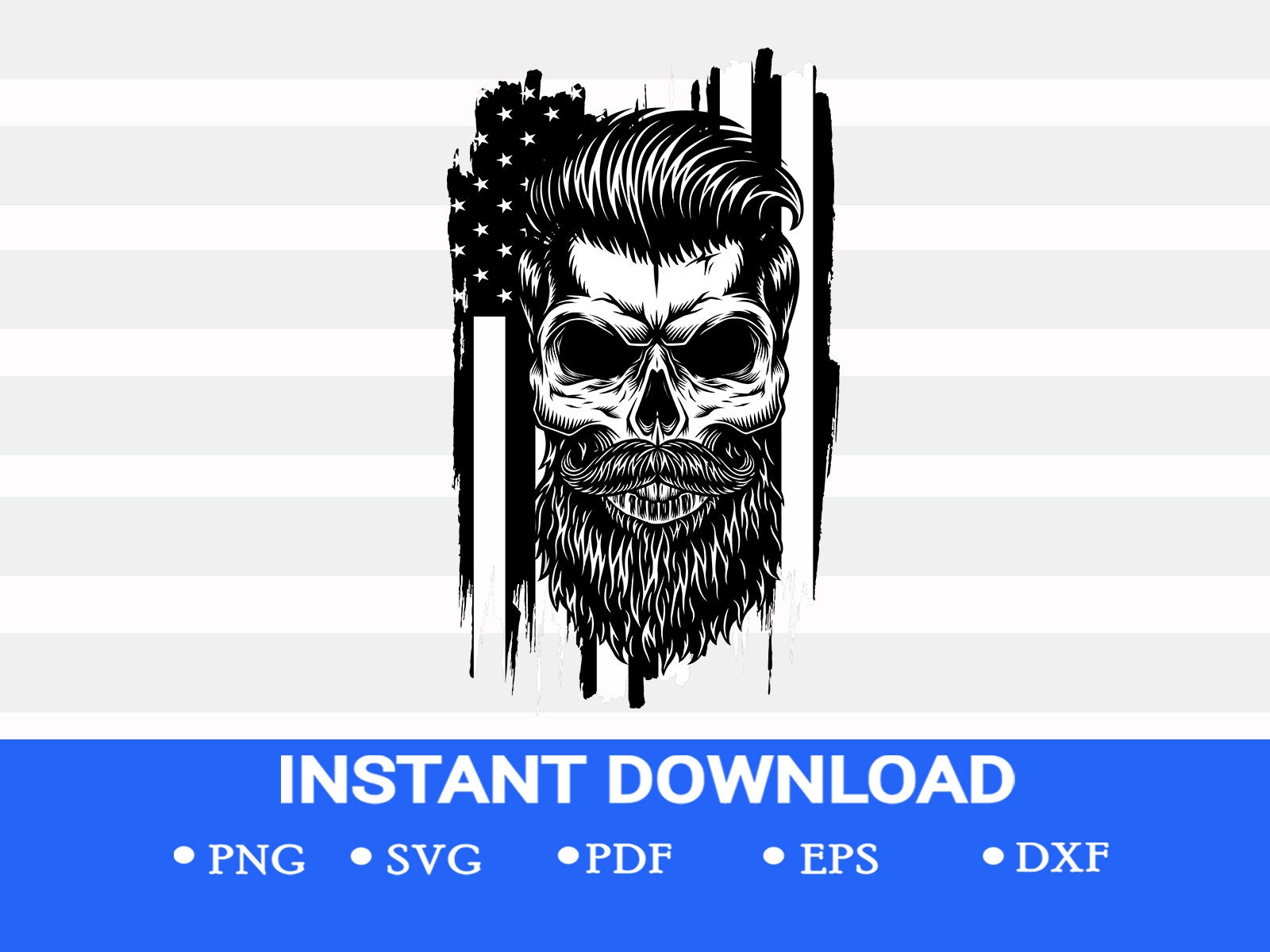 Skull Bearded Man With USA Flag Svg, Skull Beard Svg,skull Haircut Svg ...