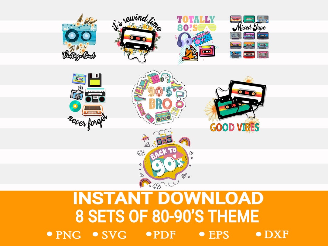 Set of 80s and 90s Theme Svg Designs, 80s Music Theme Sublimation, 90s ...