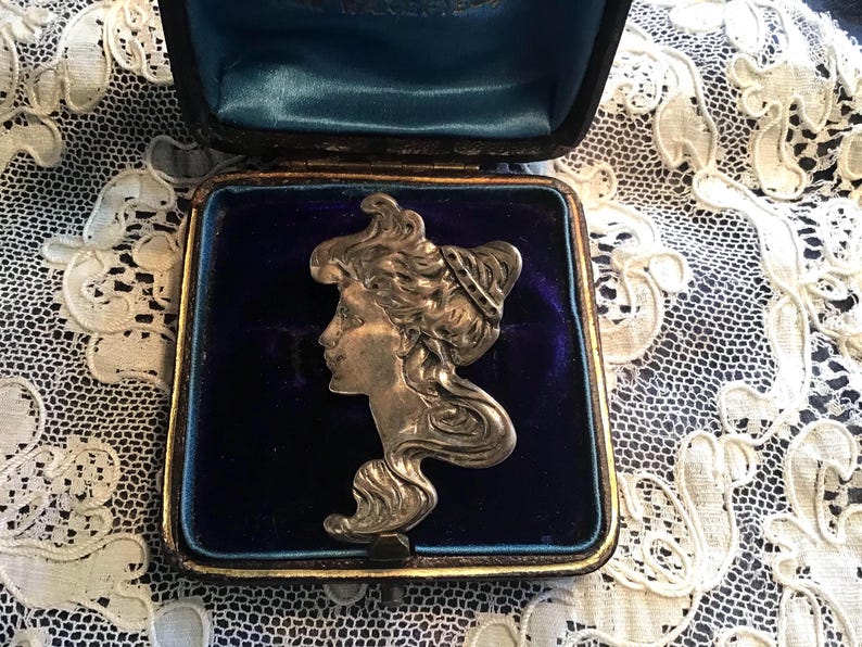 Antique Art Nouveau Sterling Silver Lady Brooch Pendant, C1915 - Etsy