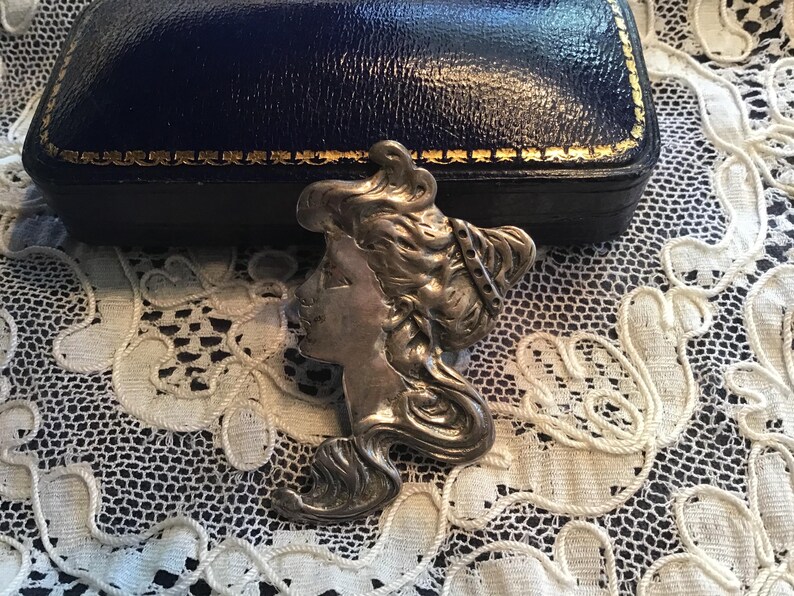 Antique Art Nouveau Sterling Silver Lady Brooch Pendant, C1915 - Etsy