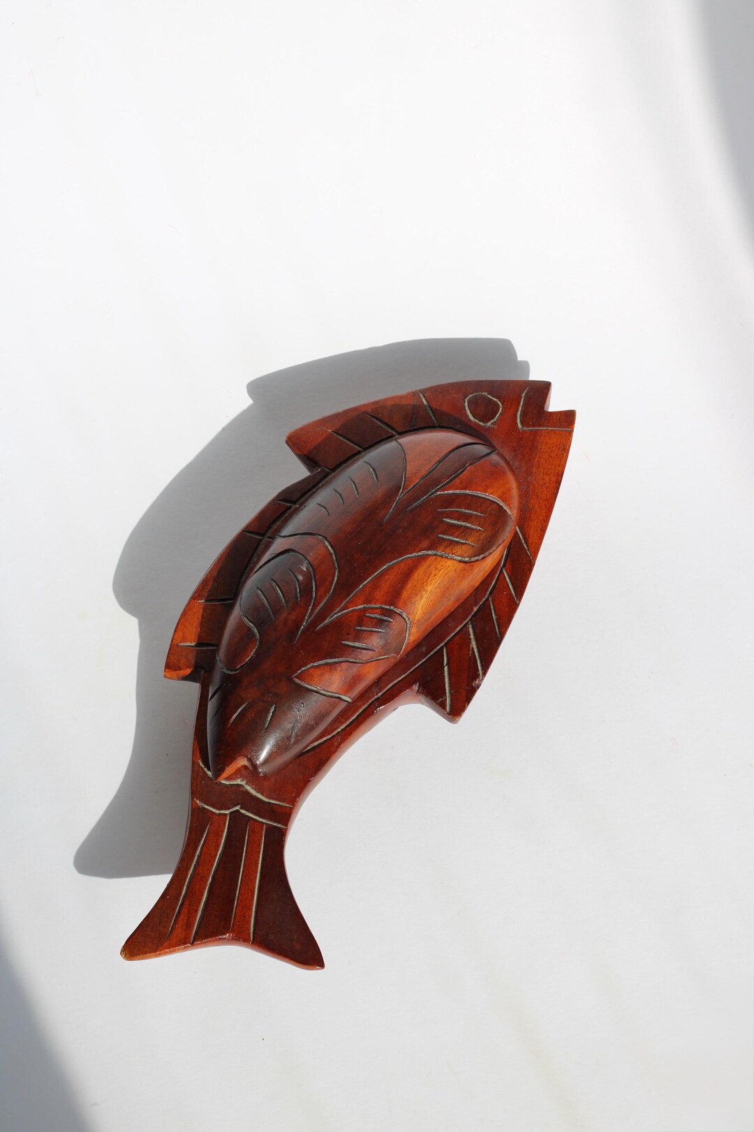 Hand-carved Wooden Fish Bowl With Lid - Etsy