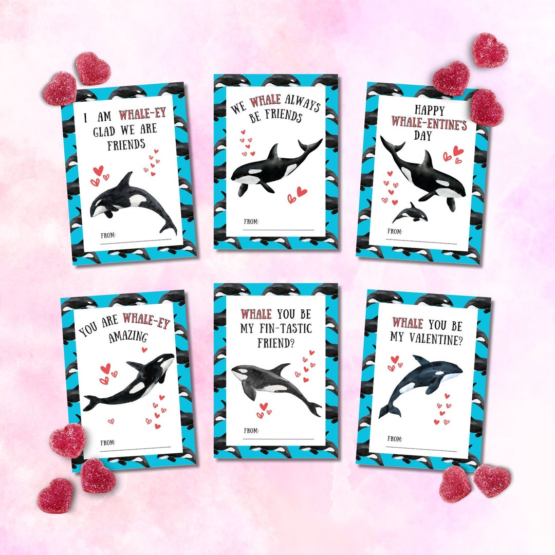 Orca Whales Valentine's Cards Digital Download, Whales Valentines, Orca ...