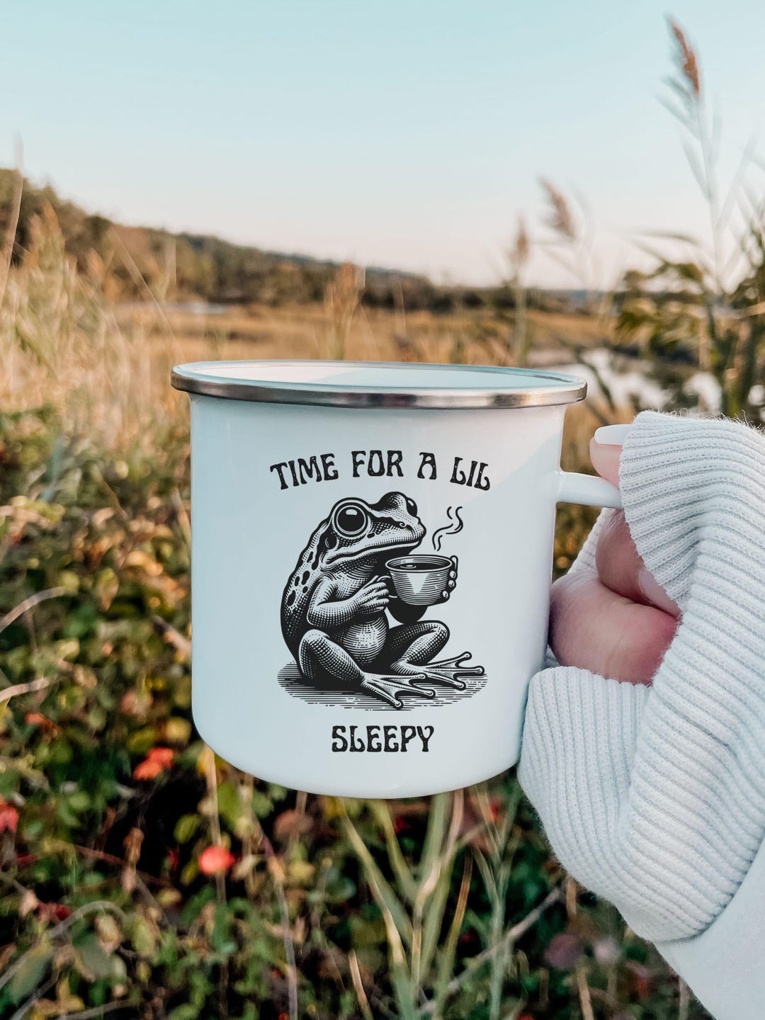 Enamel Mug, Sleepy Frog Mug, Frog Meme Mug, Retro Frog Mug, Sleepy Tea ...
