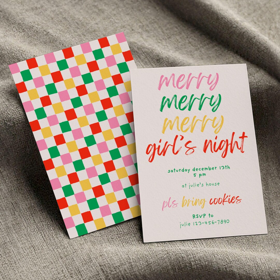 Fun and Bright Holiday Girls Night Invitation, Merry Little Girls Night ...
