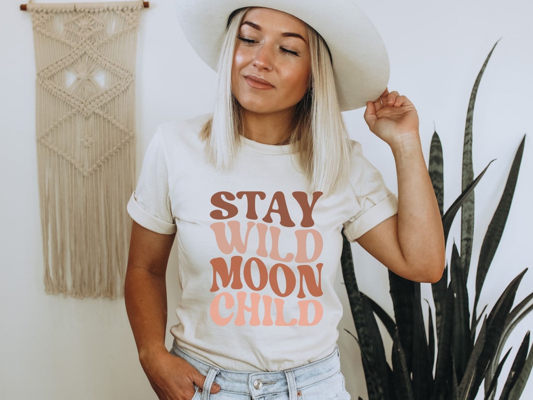 Stay Wild Moon Child Preppy Aesthetic Graphic T Shirt, Smiley Groovy ...