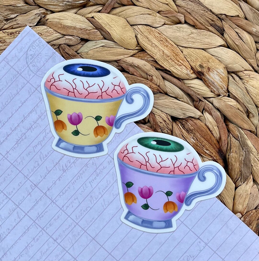 Eyeball Teacup Die Cut Vinyl Sticker Set | Coffee & Tea Lovers Decals ...