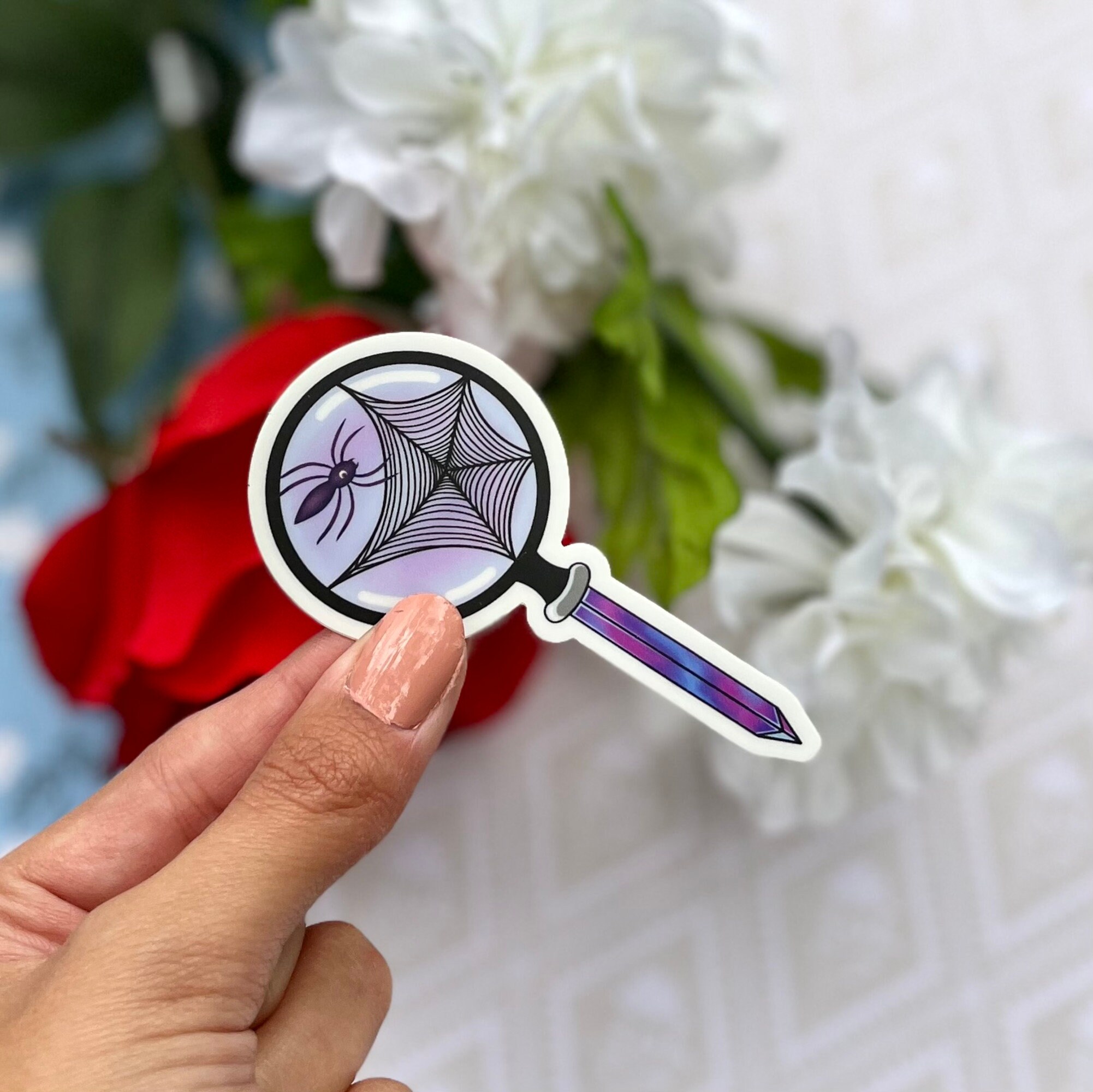 Spooky Spider Magnifying Glass Die Cut Vinyl Sticker Witchy Dark ...