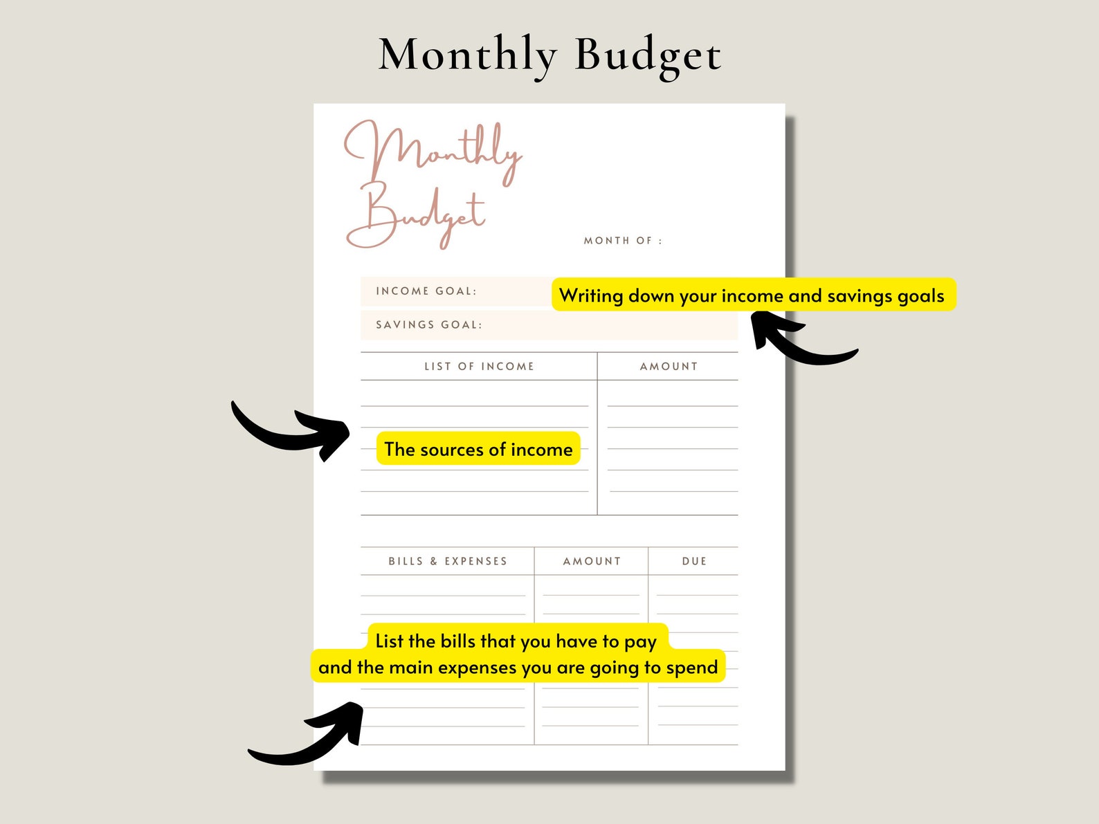 Monthly Budget Planner Overview Template Printable, Paycheck Tracker ...
