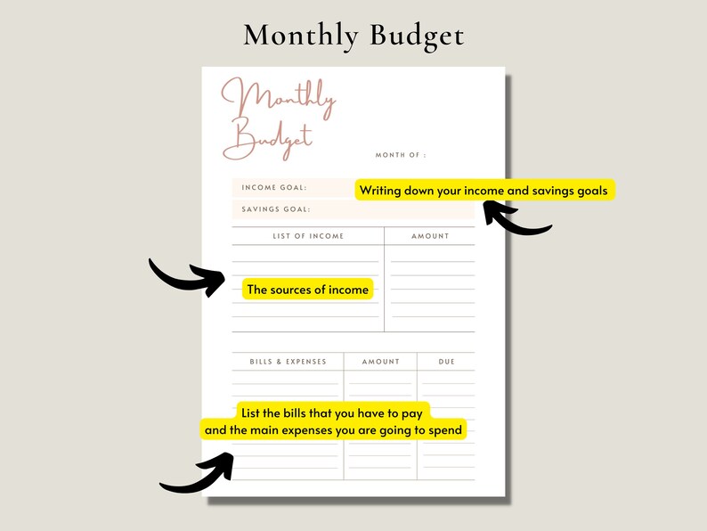 Monthly Budget Planner Overview Template Printable, Paycheck Tracker ...