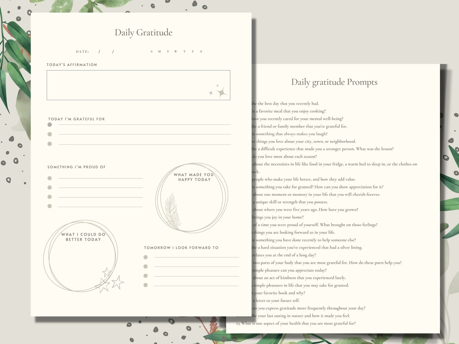 Mindfulness Gratitude Journal Printable, Template, Self Care Planner ...