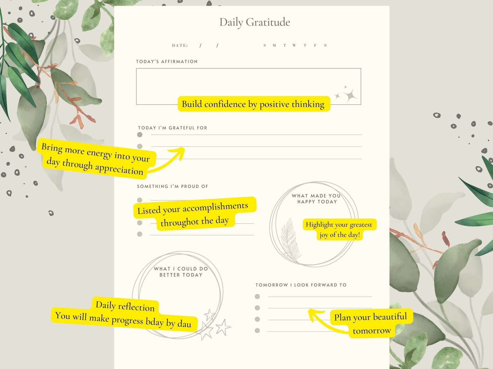 Mindfulness Gratitude Journal Printable, Template, Self Care Planner ...