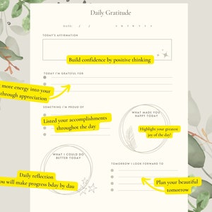 Mindfulness Gratitude Journal Printable, Template, Self Care Planner ...