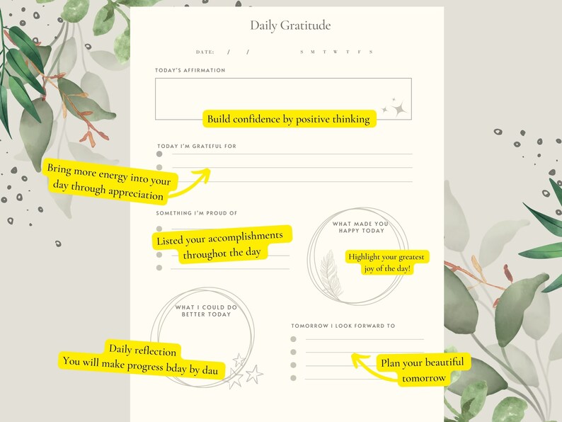 Mindfulness Gratitude Journal Printable, Template, Self Care Planner ...