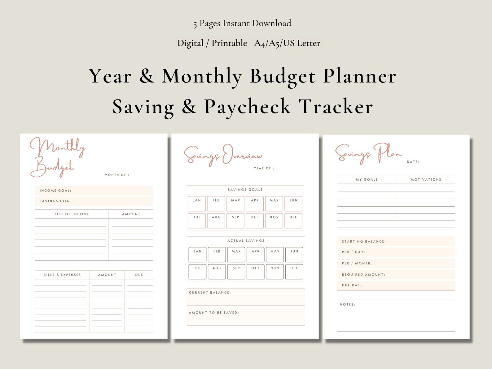 Monthly Budget Planner Overview Template Printable, Paycheck Tracker ...