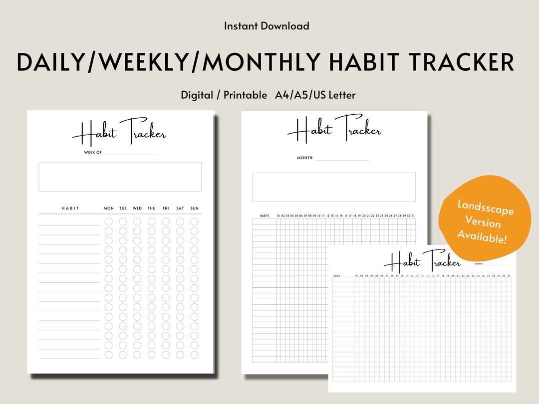 Daily Habit Tracker, Weekly Habit Tracker, Monthly Printable Habit ...