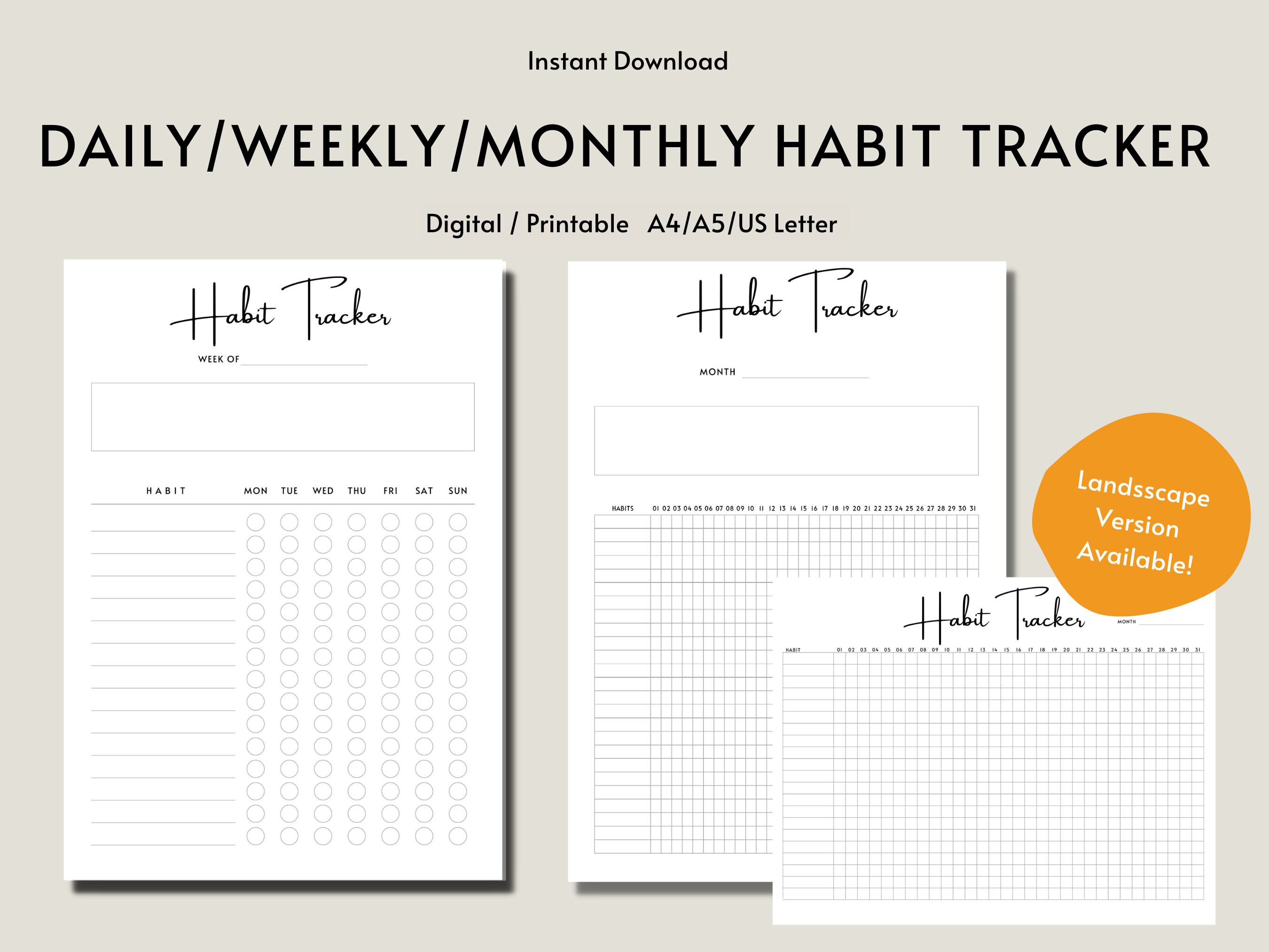 Daily Habit Tracker, Weekly Habit Tracker, Monthly Printable Habit ...
