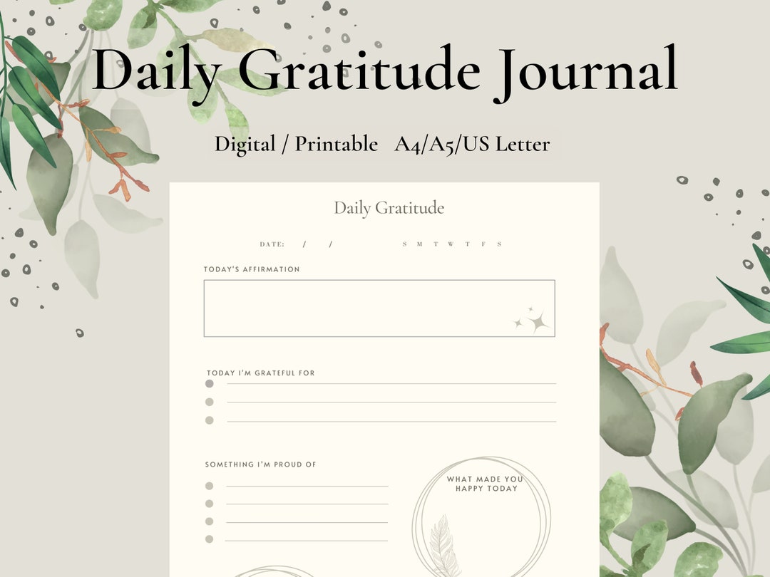 Mindfulness Gratitude Journal Printable, Template, Self Care Planner ...
