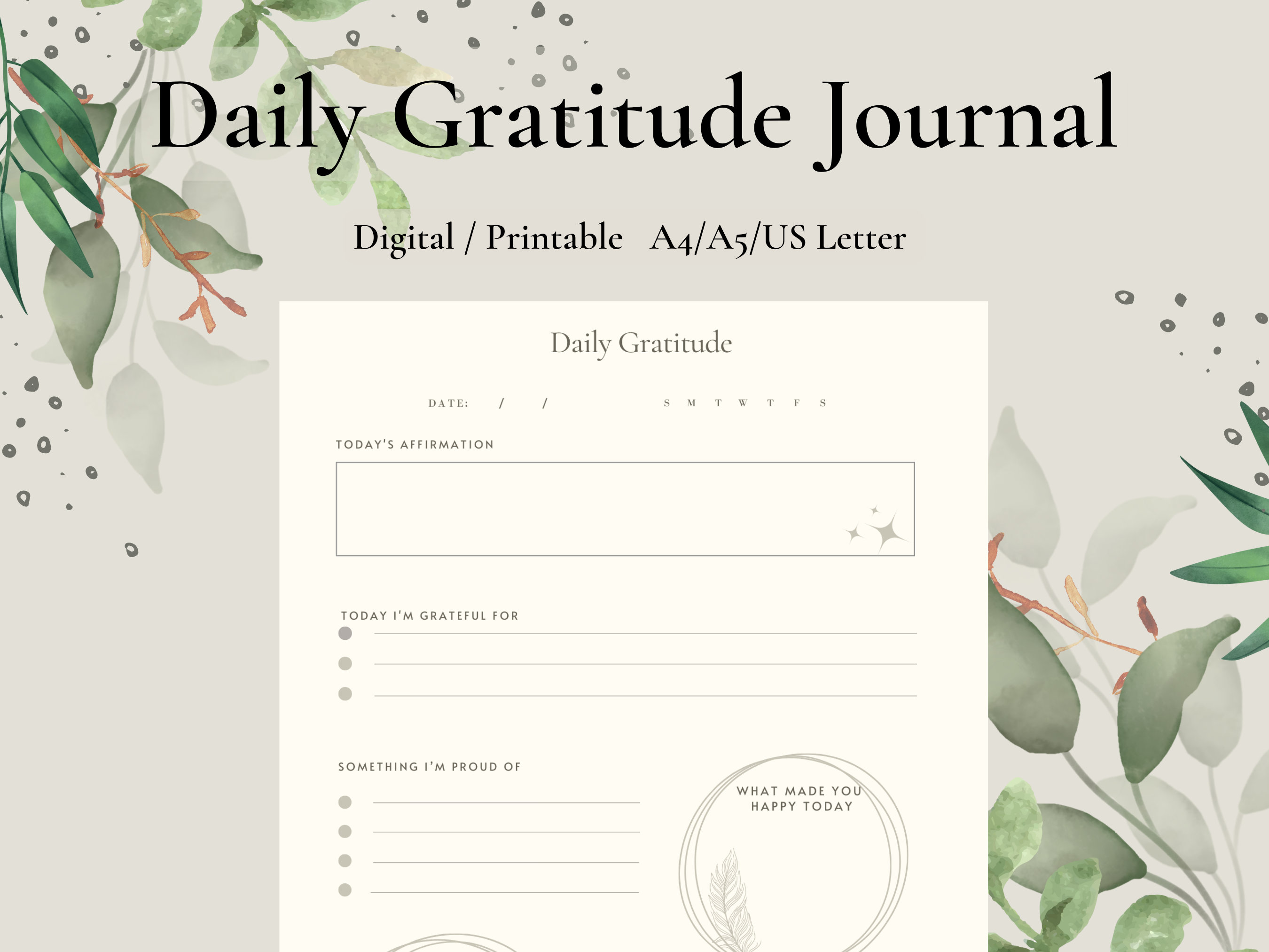 Mindfulness Gratitude Journal Printable, Template, Self Care Planner ...