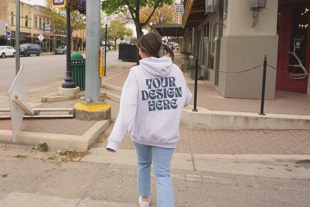 Gildan 18500 Mockup Ash, Back of Hoodie Grey Mock, Gray Oversized ...