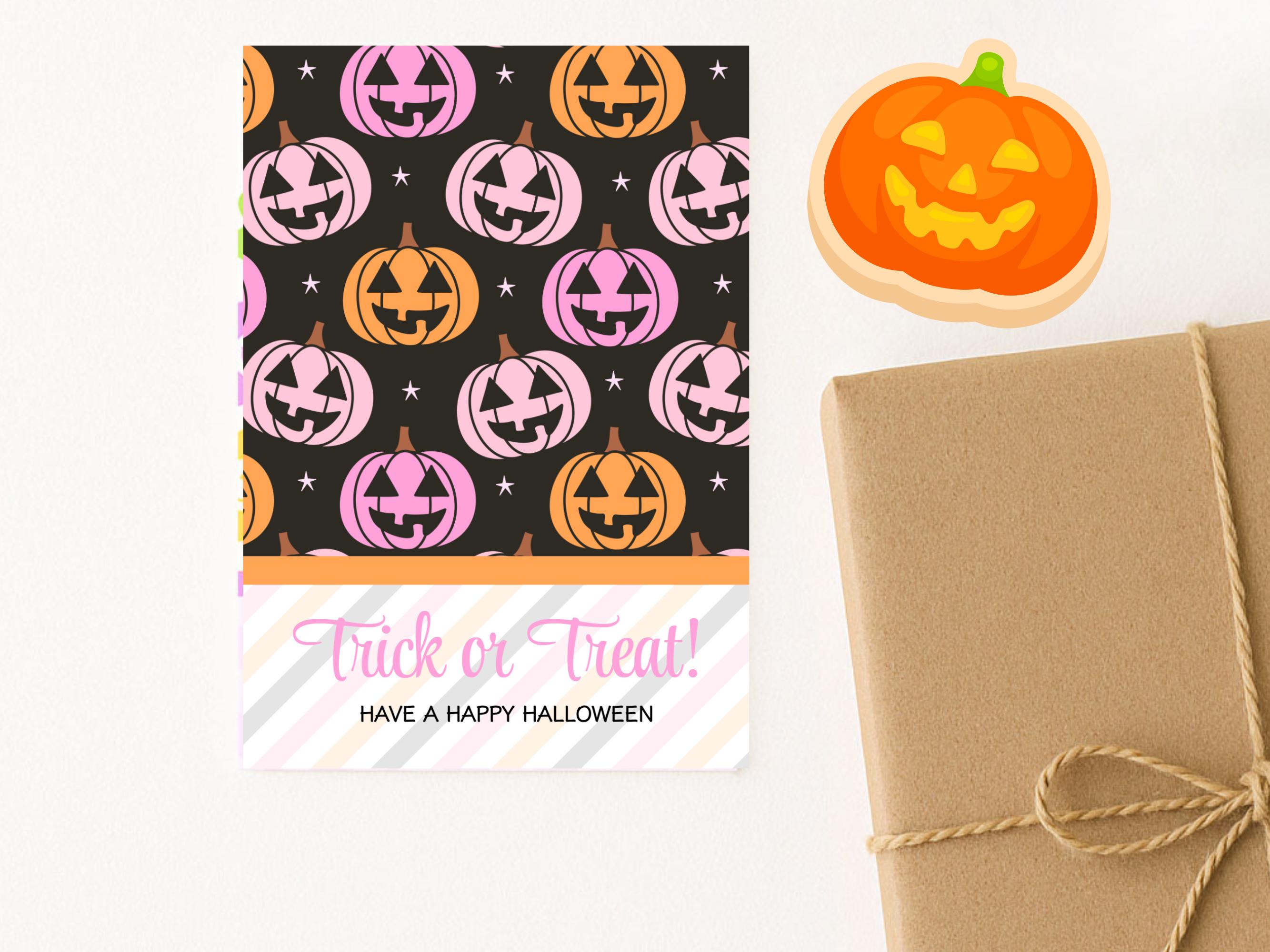 Halloween Mini Cookie Card Printable, Pumpkin Cookie Packaging, Trick ...