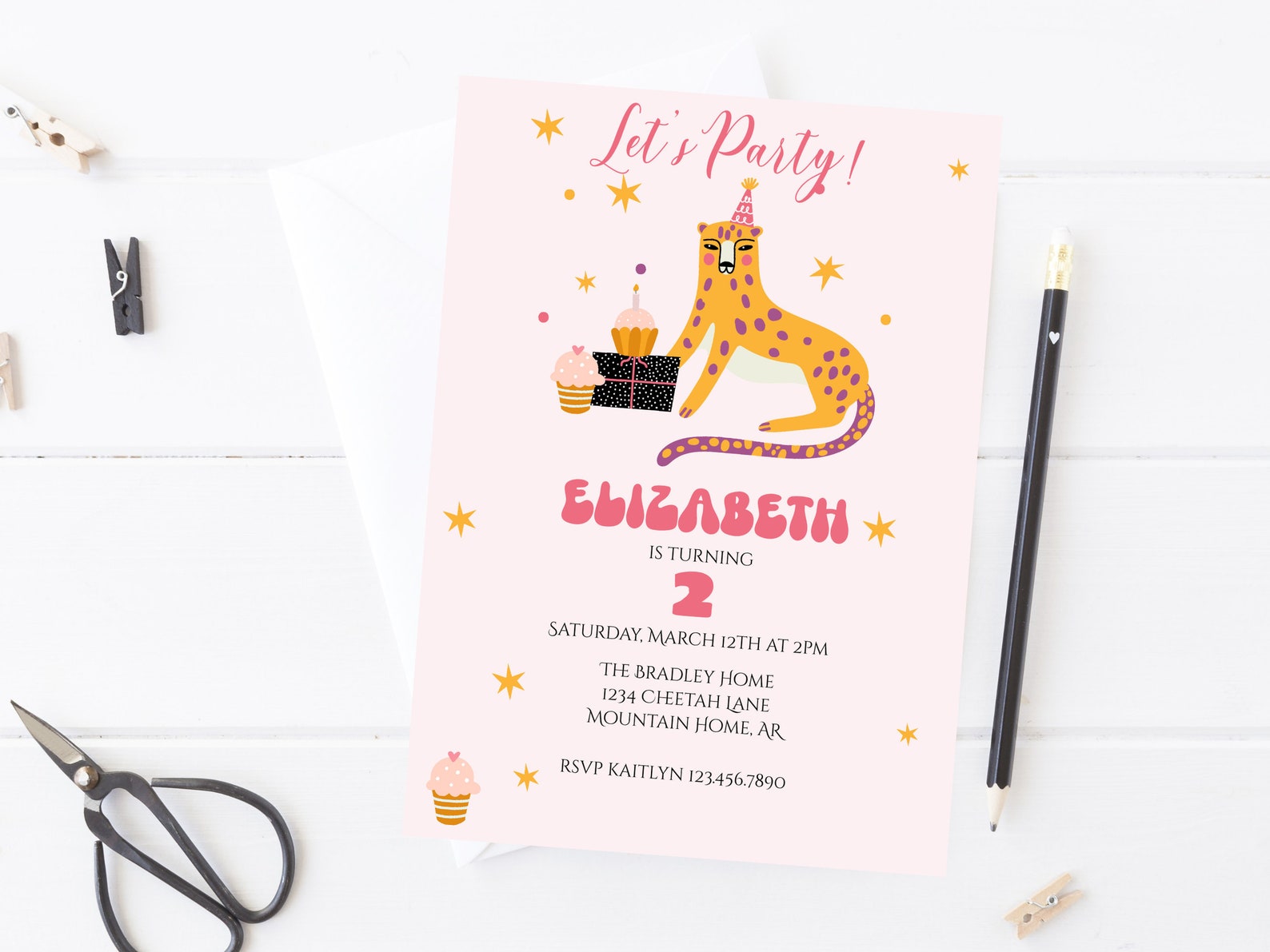 Cute Cheetah Birthday Party Invitation, Editable Wild Cheetah Birthday ...