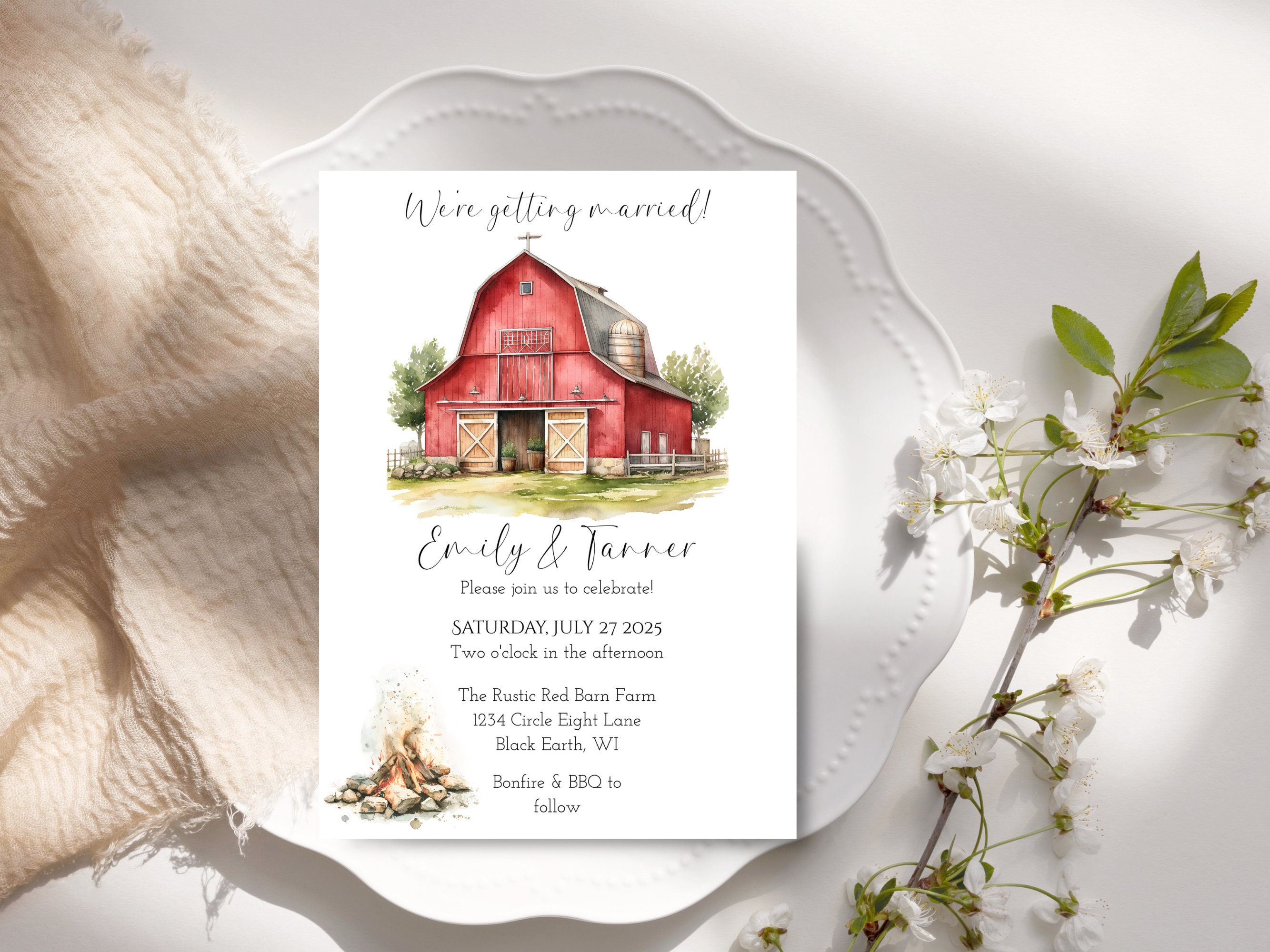 BBQ & Bonfire Wedding Invitation, Printable Farm Wedding Invite ...