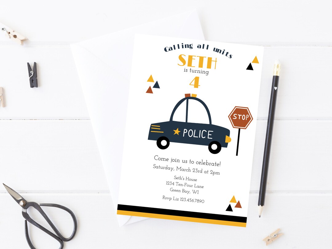 Editable Police Birthday Invitation, Printable Police Car Birthday ...