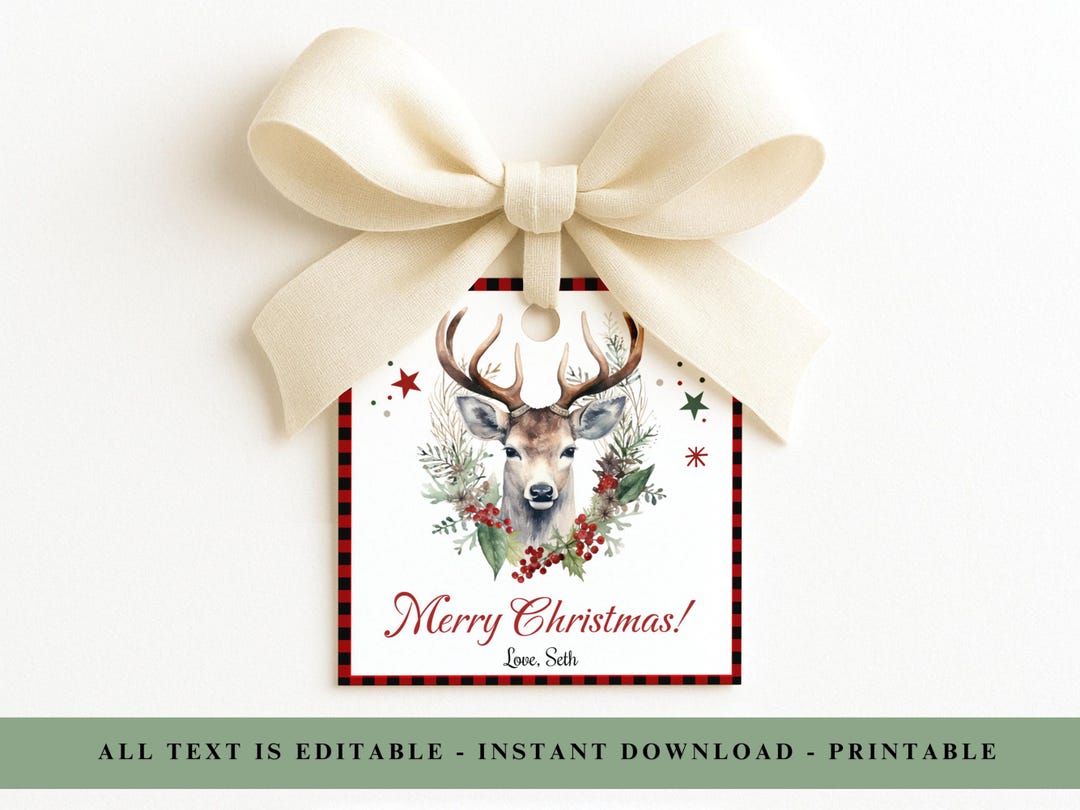 Christmas Deer Gift Tag, Holiday Buck Tag, Country Christmas Gift Tag ...