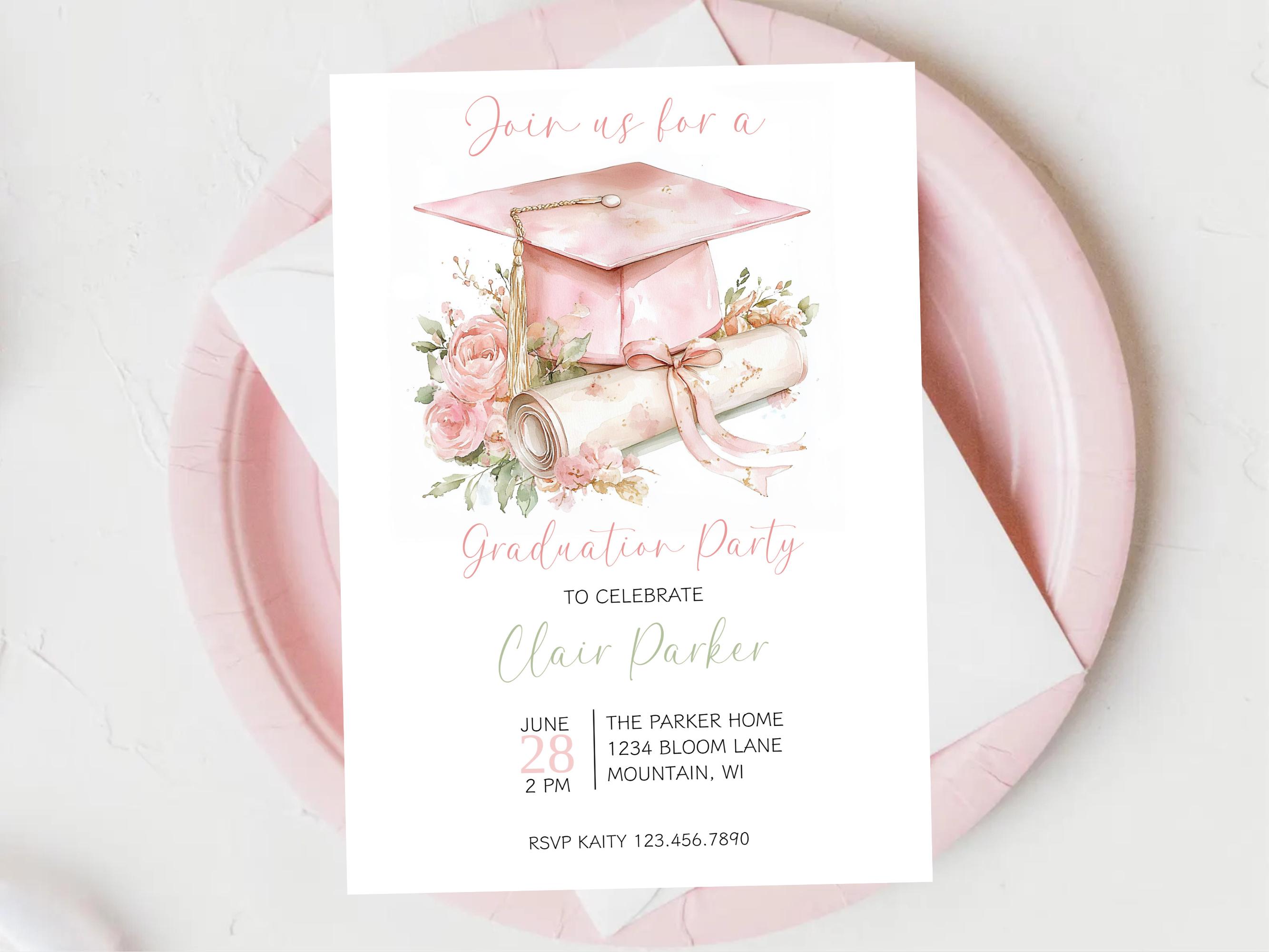 Graduation Party Invitation, Pink Grad Party Invite, Class of 2025 ...