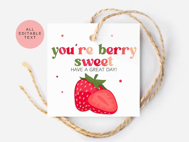 Strawberry Favor Tag, Berry Sweet Gift Tag, Strawberry Thank You Tag ...