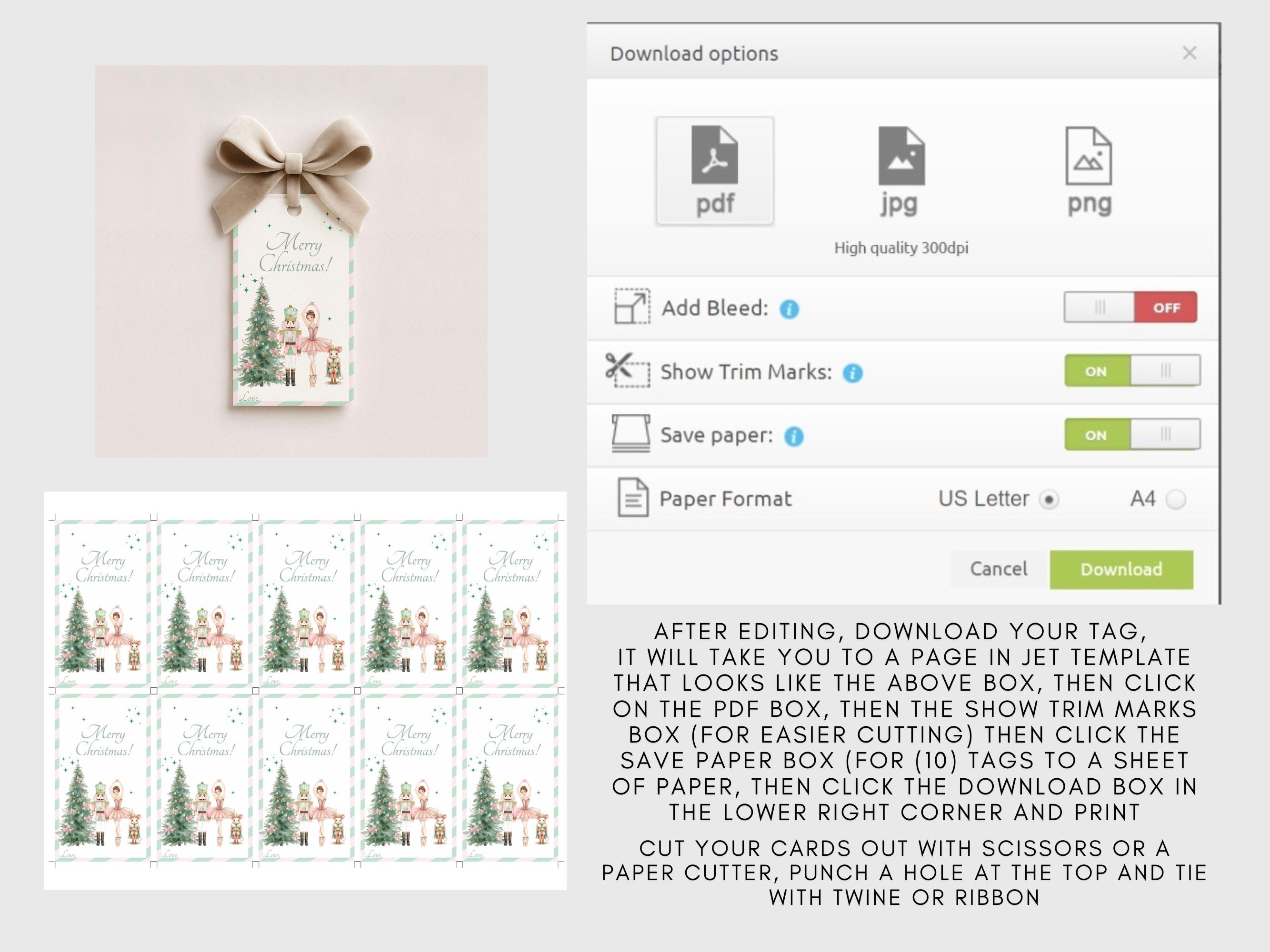 Nutcracker Ballet Gift Tag Editable, Merry Christmas Favor Tag, Holiday ...