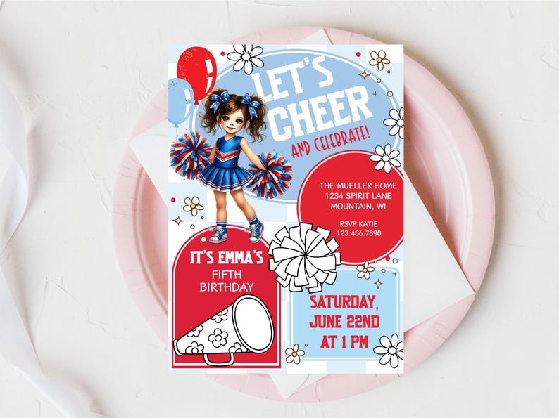 Cheer Birthday Invitation, Cheerleader Birthday Party Invite ...