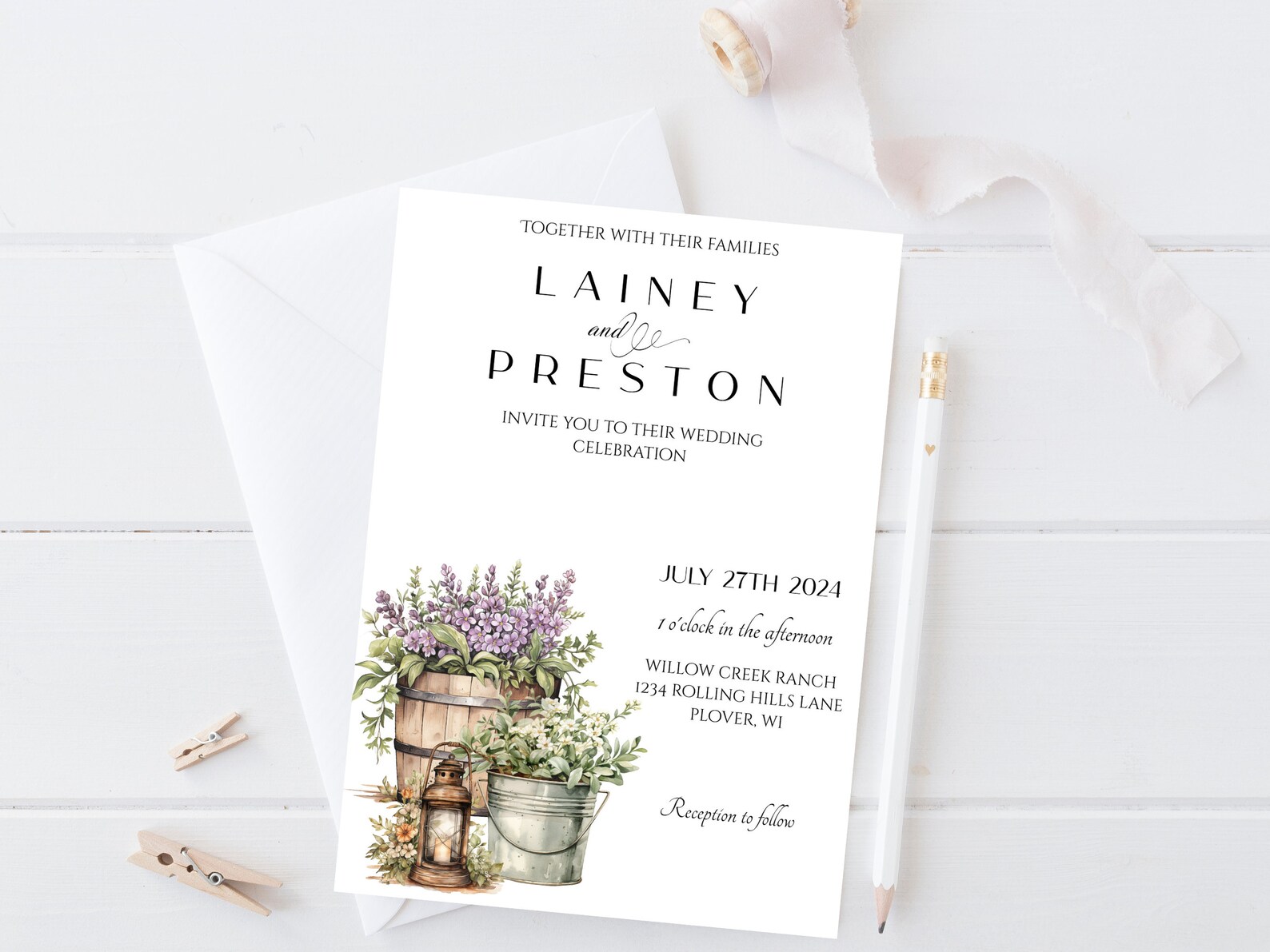 Rustic Country Wedding Invitation, Editable Farm Wedding Invite, Printable Country Outdoor ...