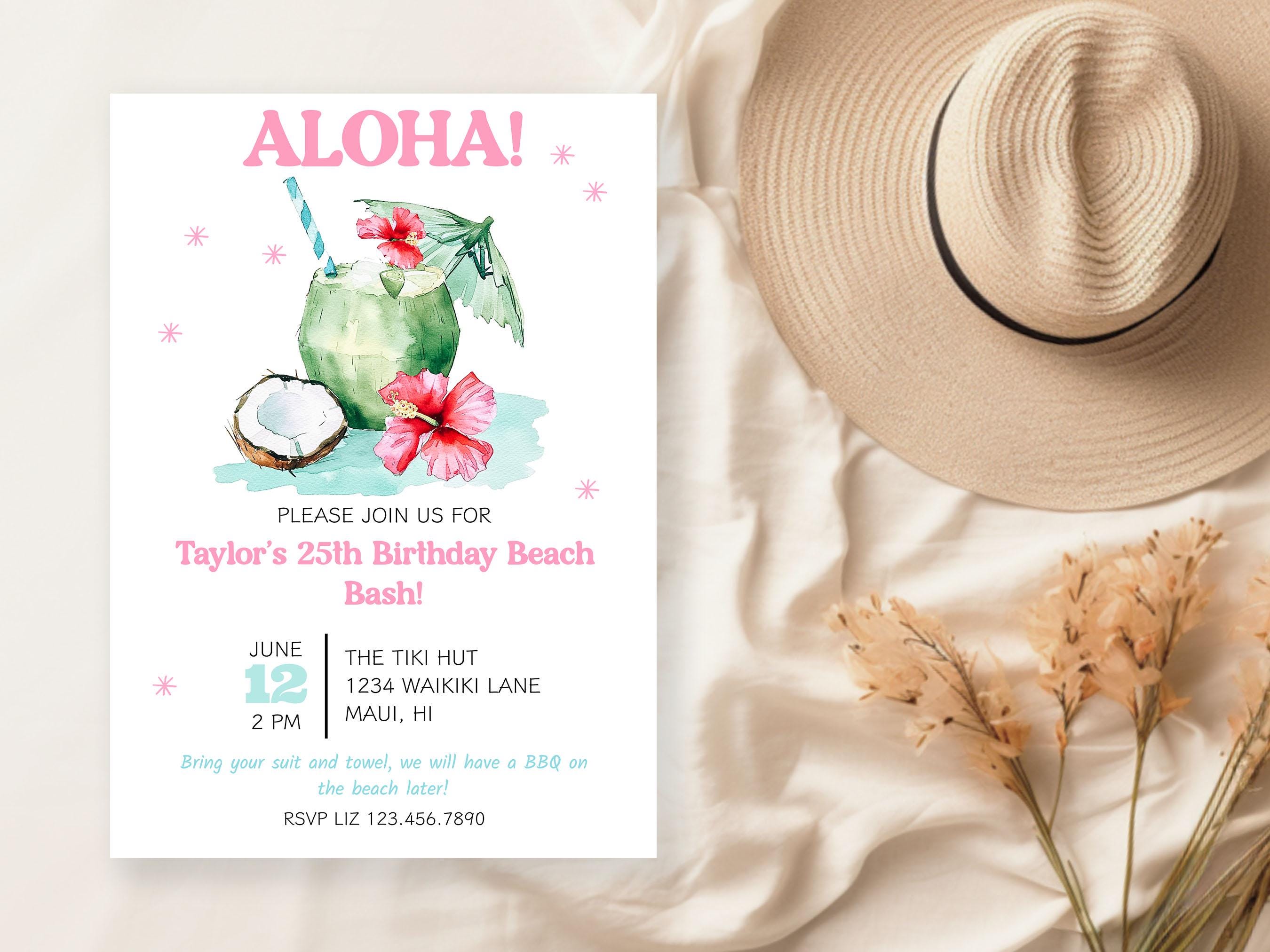 Tropical Cocktail Birthday Invitation, Summer Birthday Beach Bash ...