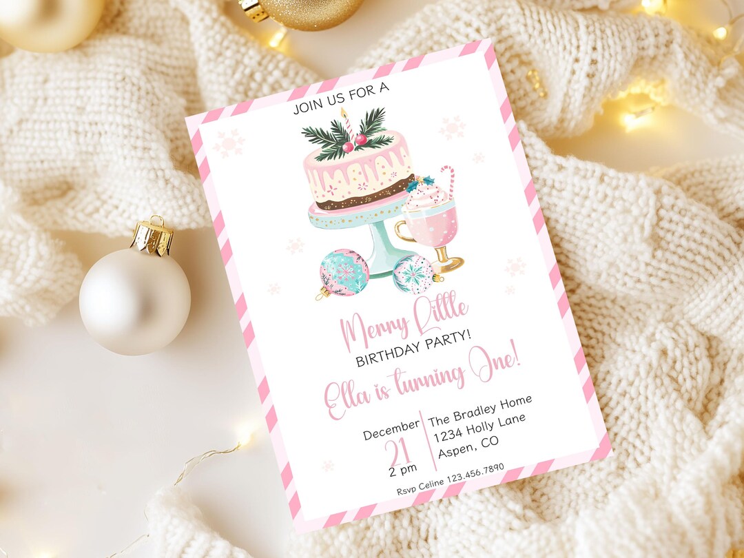 Christmas First Birthday Invitation, Merry Little Birthday Party ...